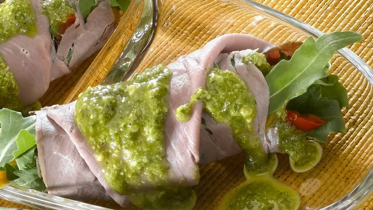 Lomo de cerdo y pesto