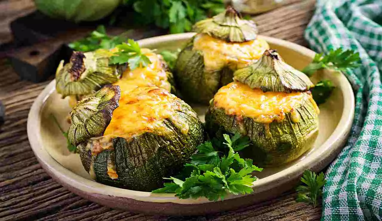 Round stuffed courgettes