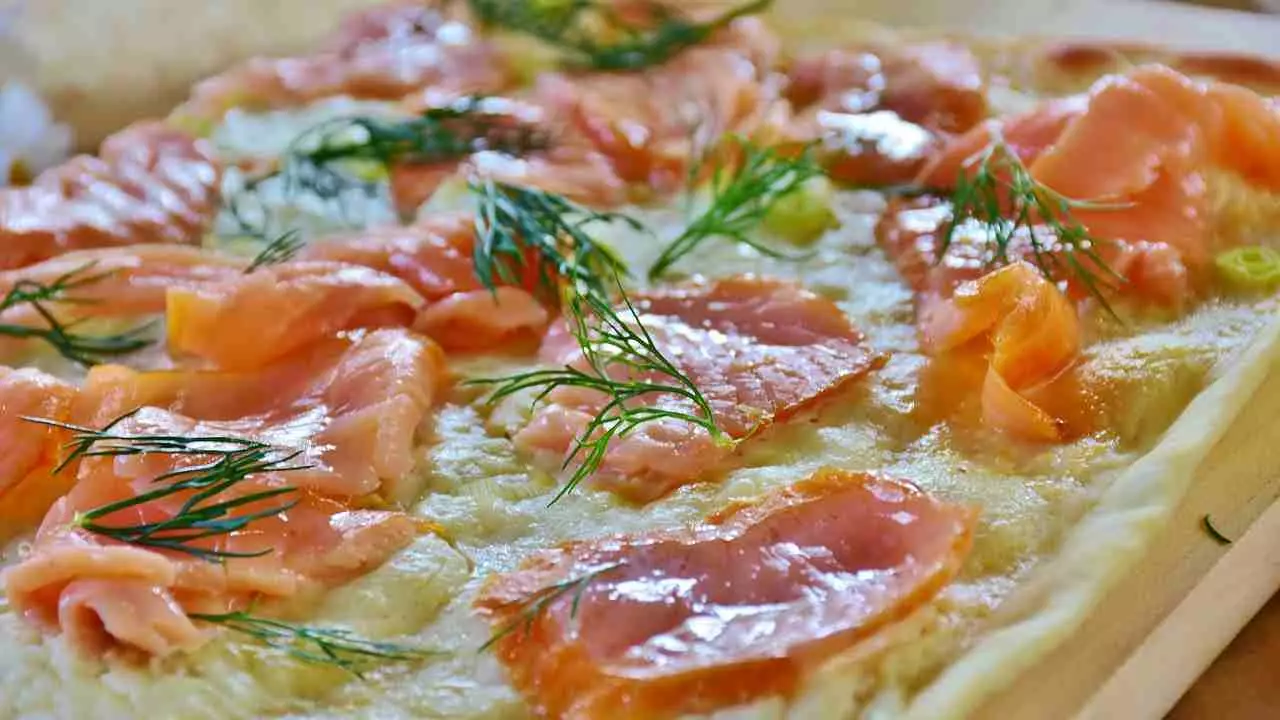 Tarte Flambée with salmon and spring onions