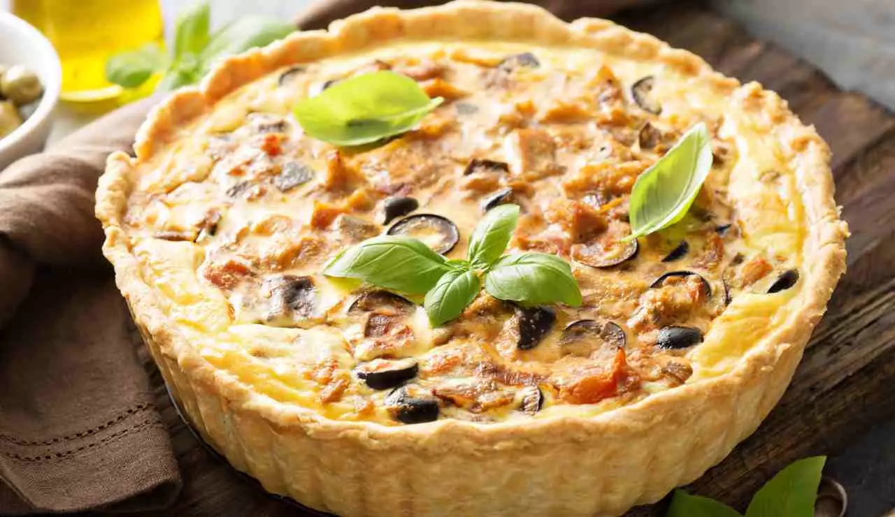 Savory eggplant pie with meat and olives recipe print