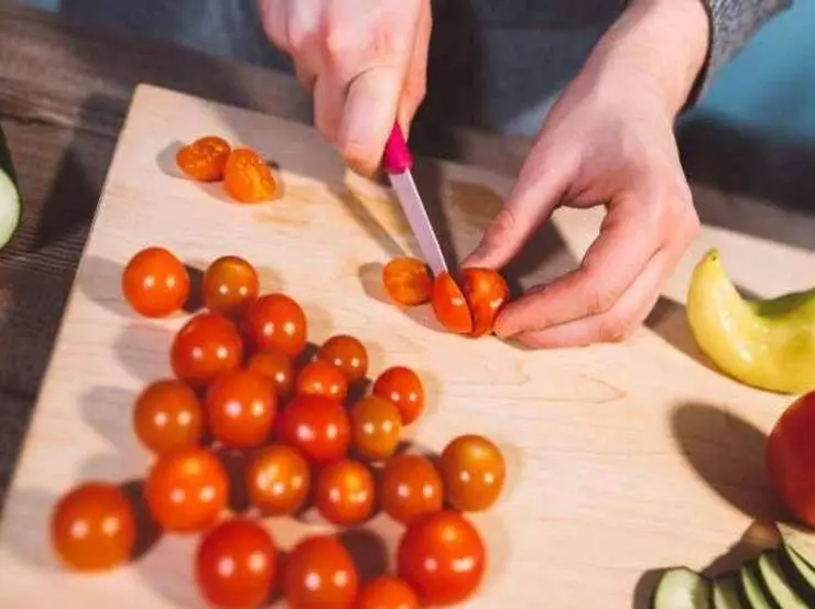 Tagliatelle su mėtomis ir vyšniniais pomidorais NUOTRAUKA recepto spauda