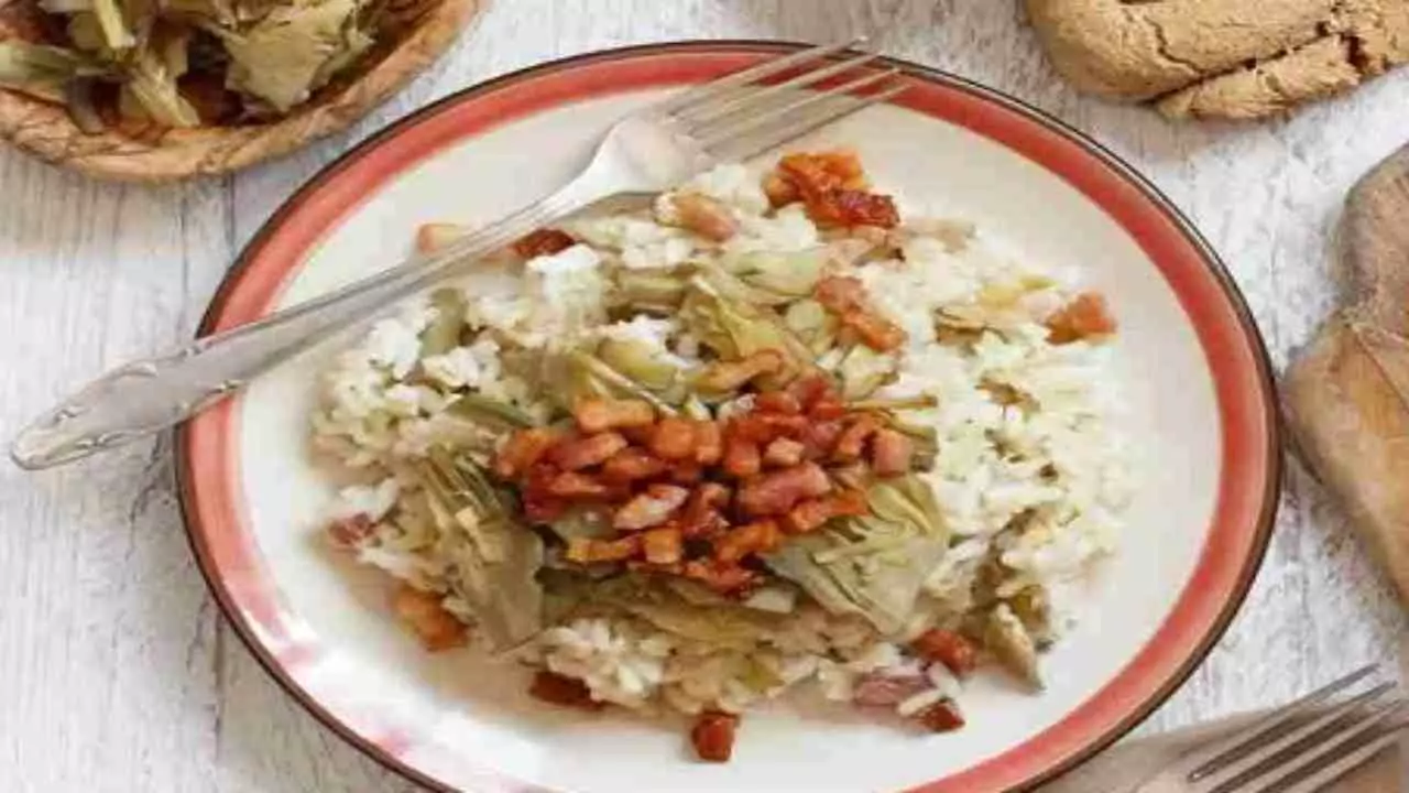 Rice na may artichokes at inihurnong mozzarella recipe