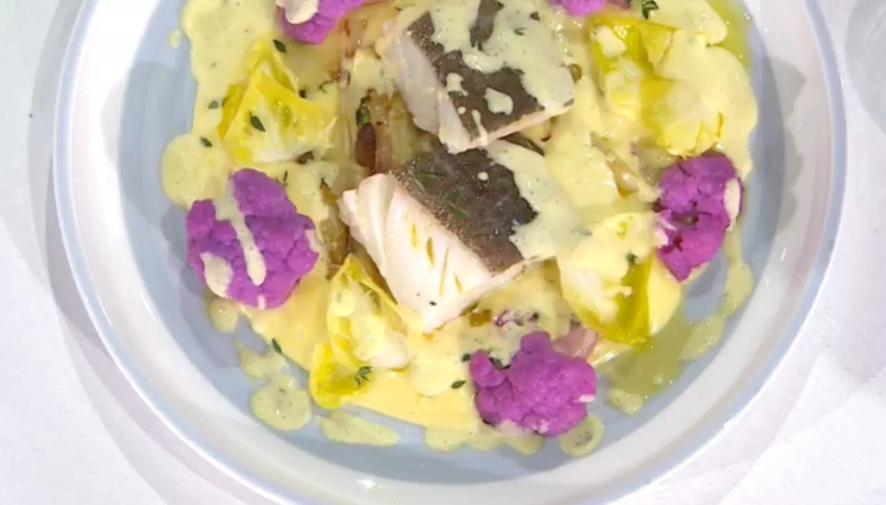 It is always noon | Recipe by chef Gian Piero Fava | Belgian envy cod and purple cauliflower