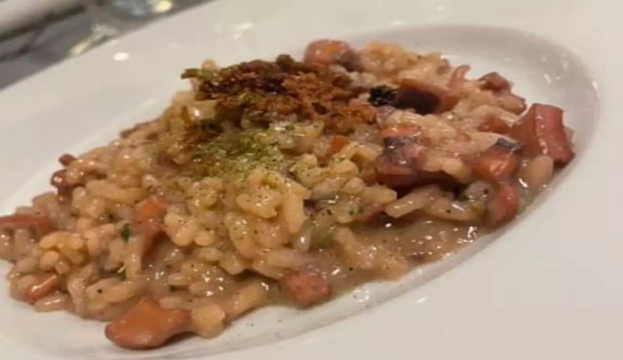 Risotto mat Mexikanesch Bounen Crème vun Champignonen an Réischteren squid