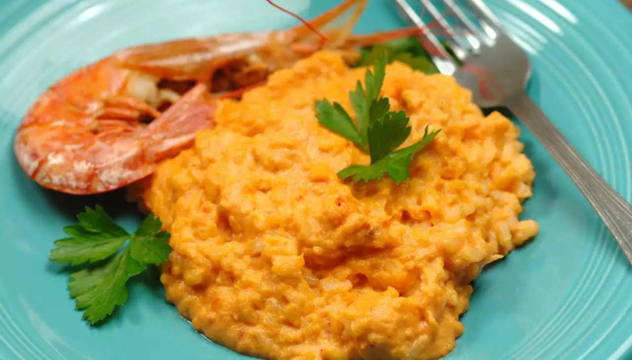 Risotto con crema de gambas