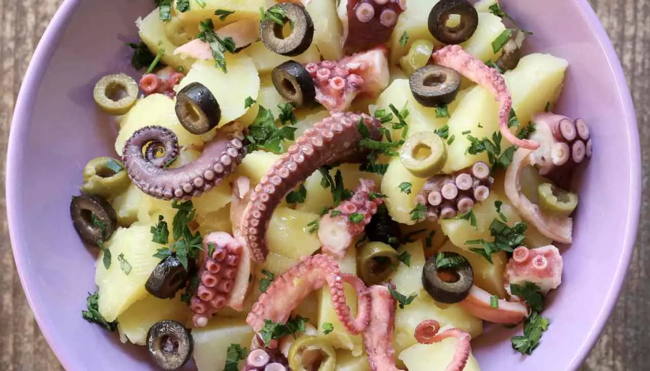 Octopus en knollen mei saus