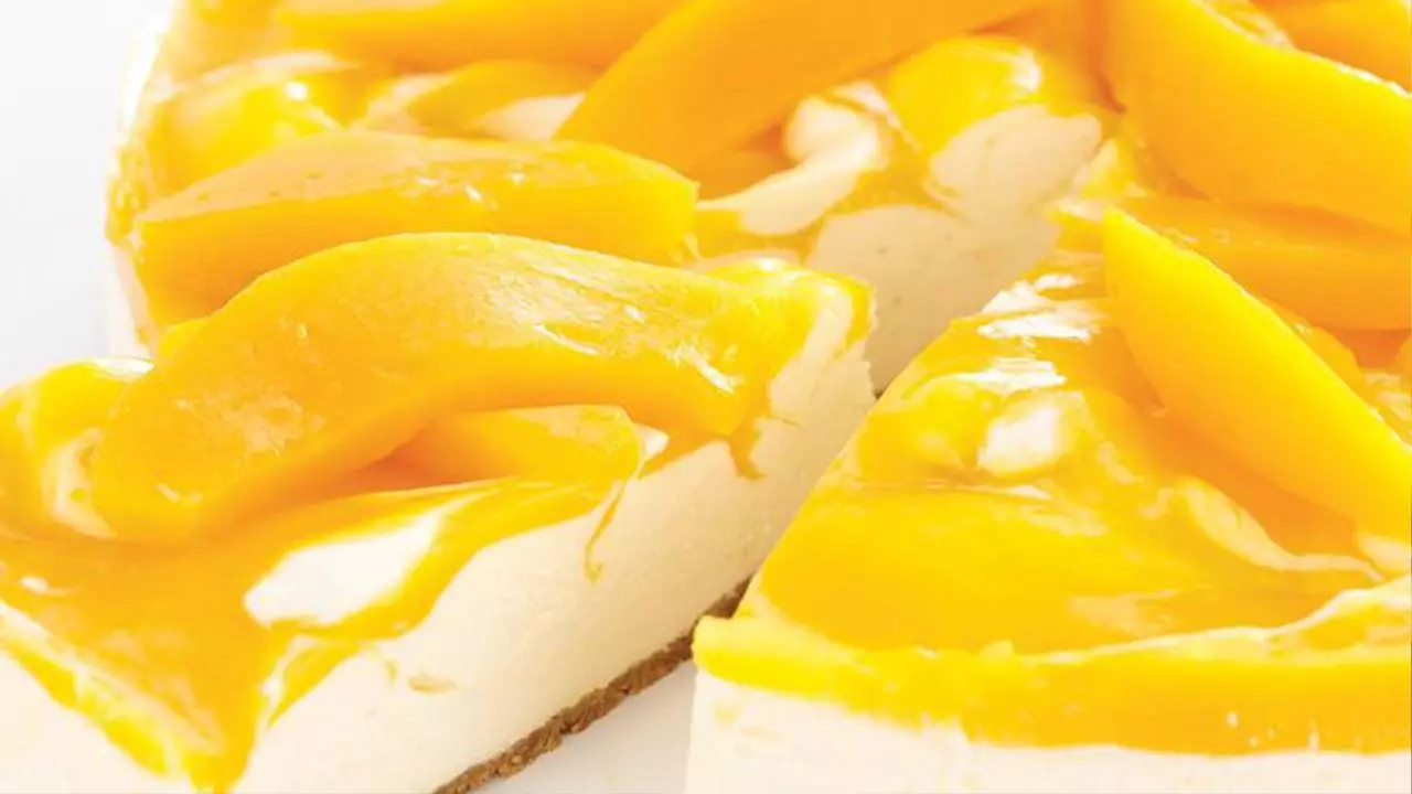 Postres amb xocolata blanca i ganache de mango