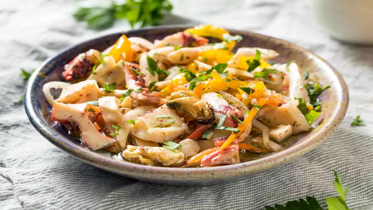 Seafood salad with oranges