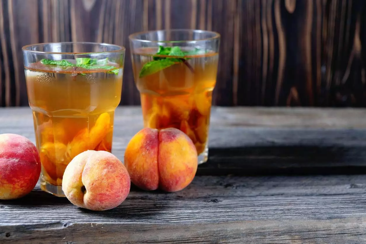 Teh peach krasan. Ombenan saka resep print