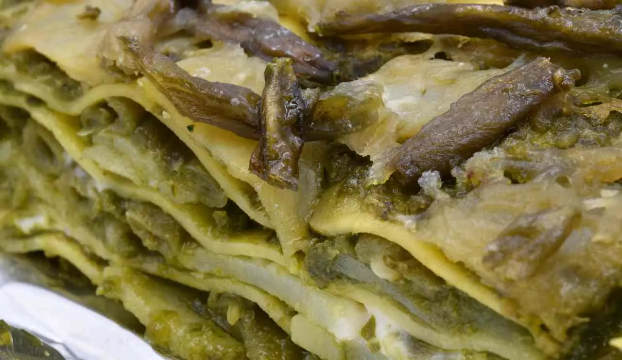 Lasagna na artichokes na pesto | Usoro izizi nke nwere ekpomeekpo 8196_1